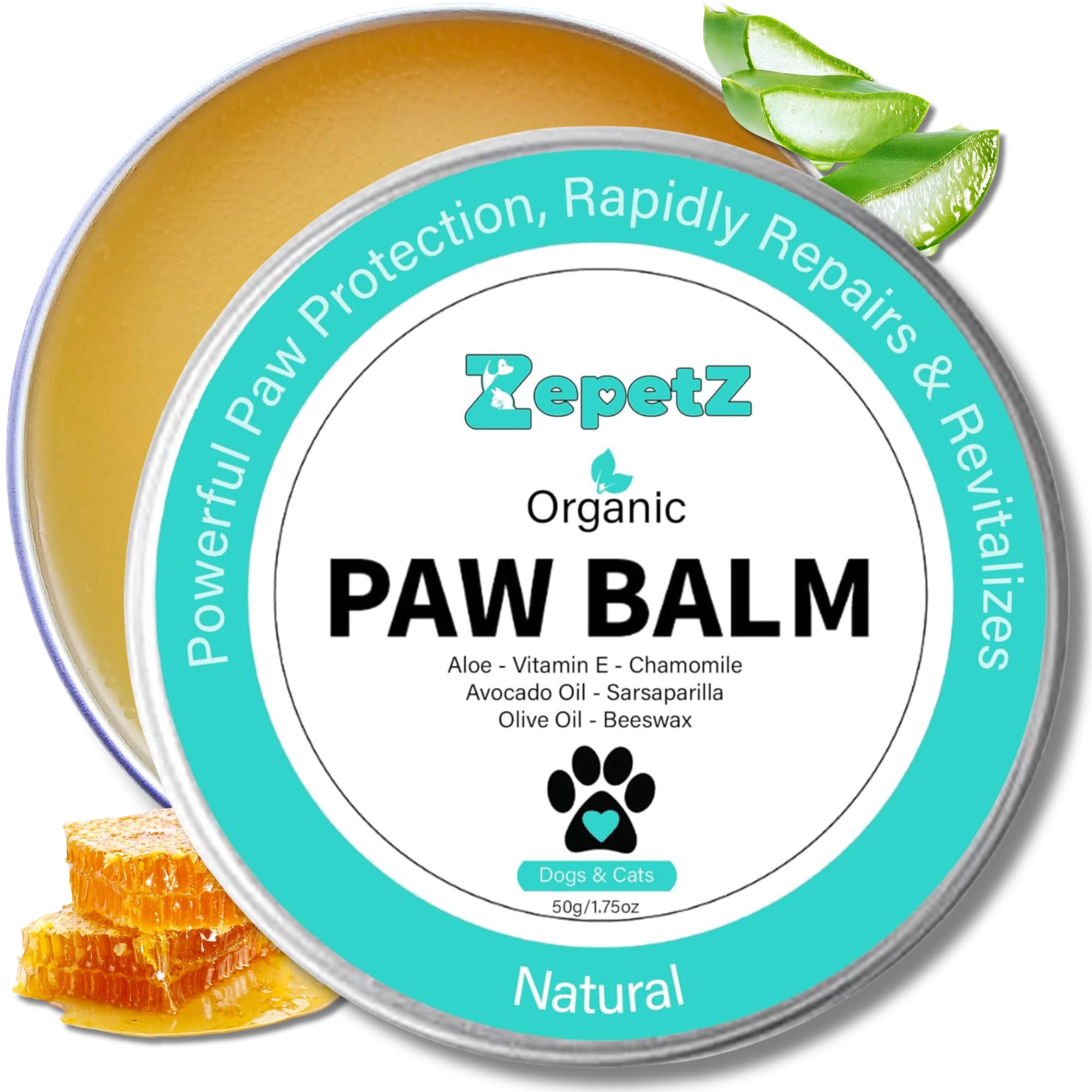 ZepetZ Paw & Nose Balm for Dogs and Cats - Lick-Safe, 100% Organic & Natural. Heals, Repairs, and Restores Dry, Cracked, and Damaged Paws & Noses. Moisturizes, Protects, Soothes & Revitalizes 1.75 oz.