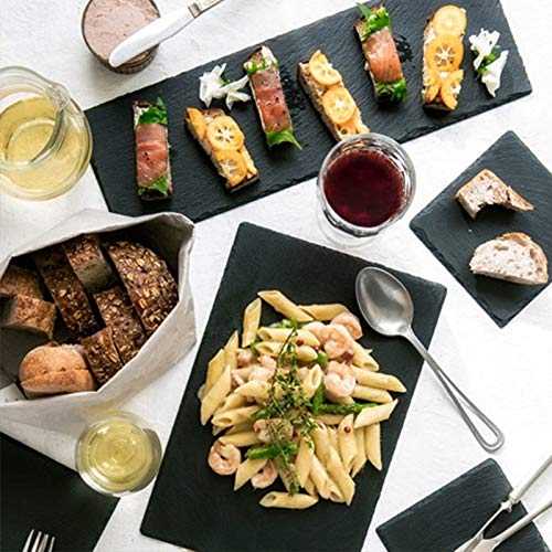 Lonovel Slate Cheese Board Natural Slate Cheese Plates for Kitchen Dining,Parties,Entertaining,8"x12" Slate Placemats Slate Serving Tray for Cake,Fruit,Biscuit,Meat,Charcuterie Slate Boards Set of 3