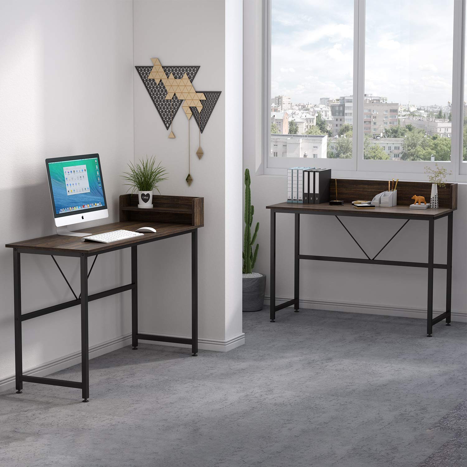 K-Musculo Umekesa L Shaped Desk Reversible Corner Computer Desk or 2 Person Table for Home Office Large Gaming Writing Workstation with Hutch, Space Saving, Rustic Walnut