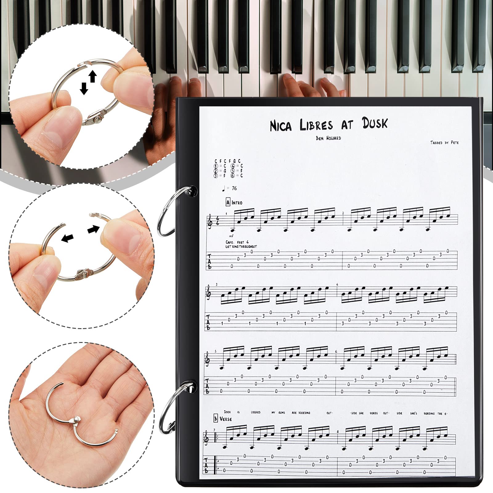 Music Flip Folder Marching Band Flip Folio Folder with 30 Windows and 2 Holes for Music, 7.2 x 6.4 Inches