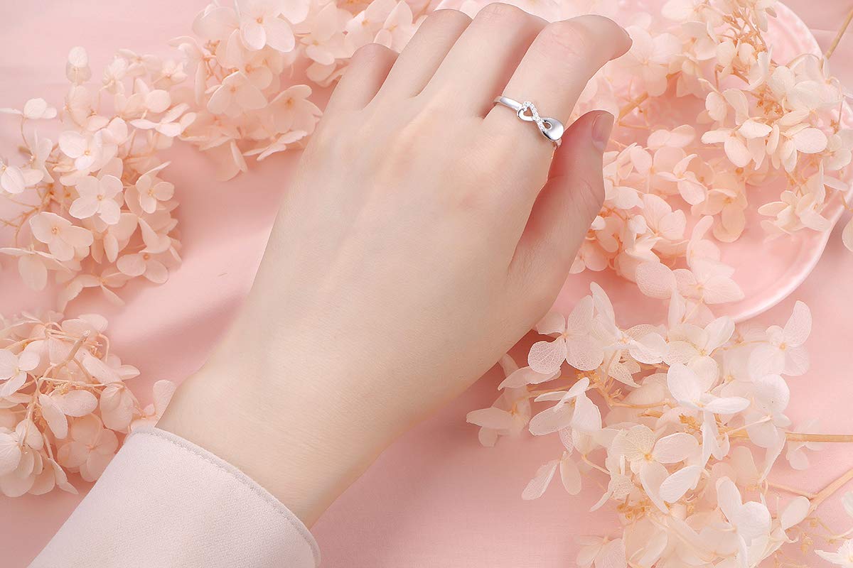 Ladytree Sterling Silver Forever In My Heart Infinity Mini Ring Hold Loved Ones Ashes Cremation Urn Ring for Women Finger Ring Memorial Jewelry (Infinity, 9)