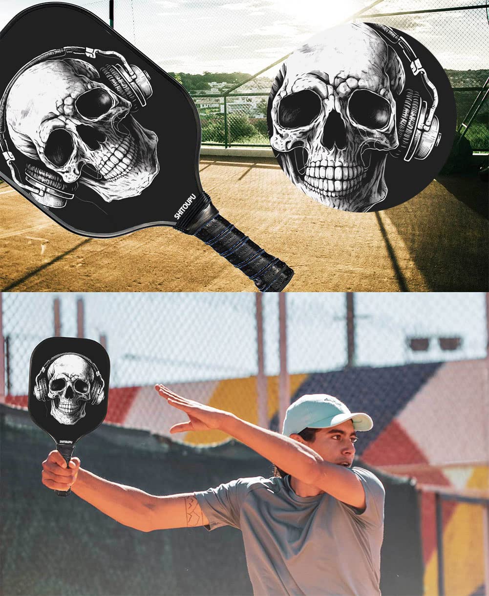 Musical Skull Pickleball Paddles,Pickleball Paddle Set with 2 Paddles and 4 Pickle Balls and Portable Pickle Ball Bag