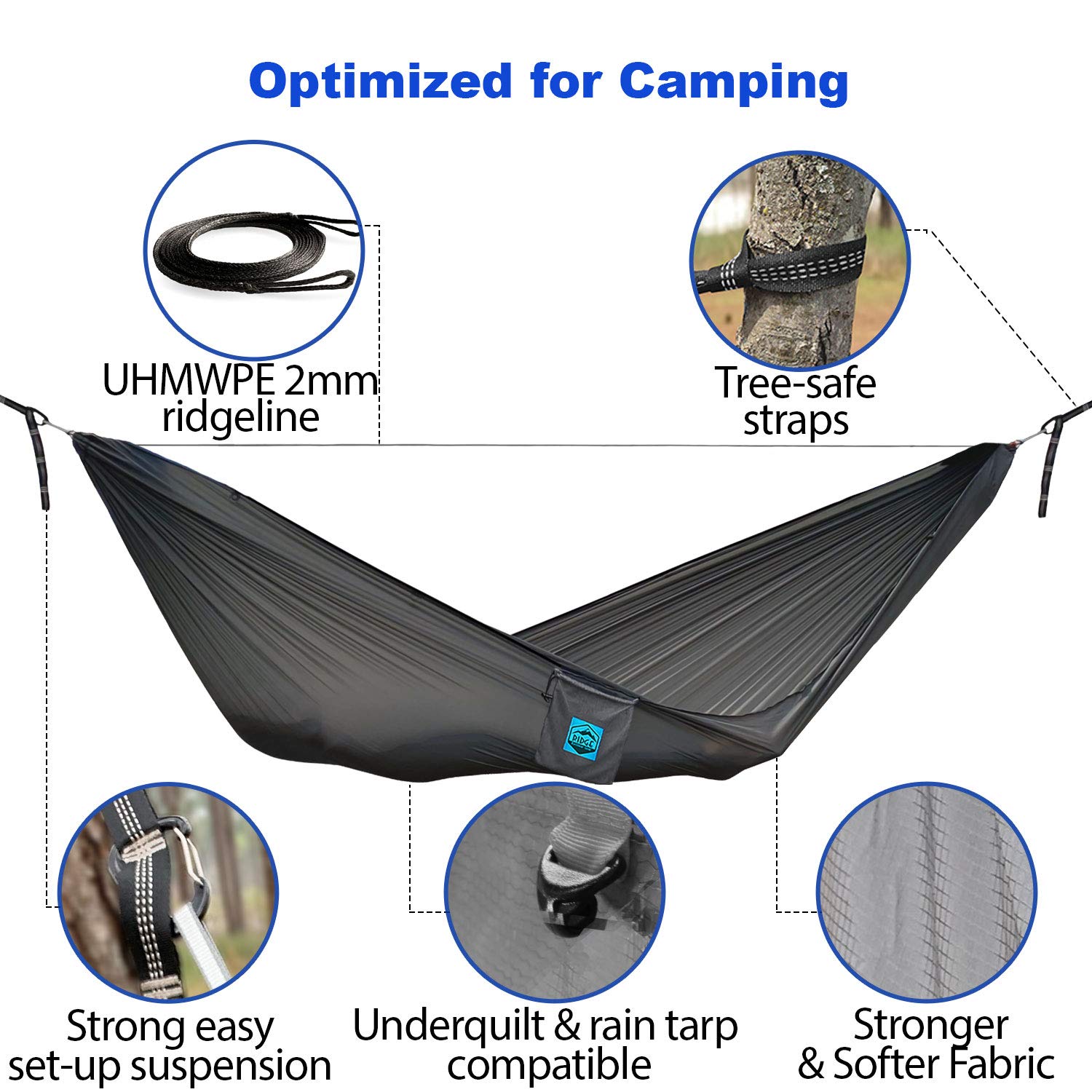 Lay-Flat Halfmoon 11 ft Hammock with Structural Ridgeline for Camping Sleeping Ultralight for Backpacking Hiking