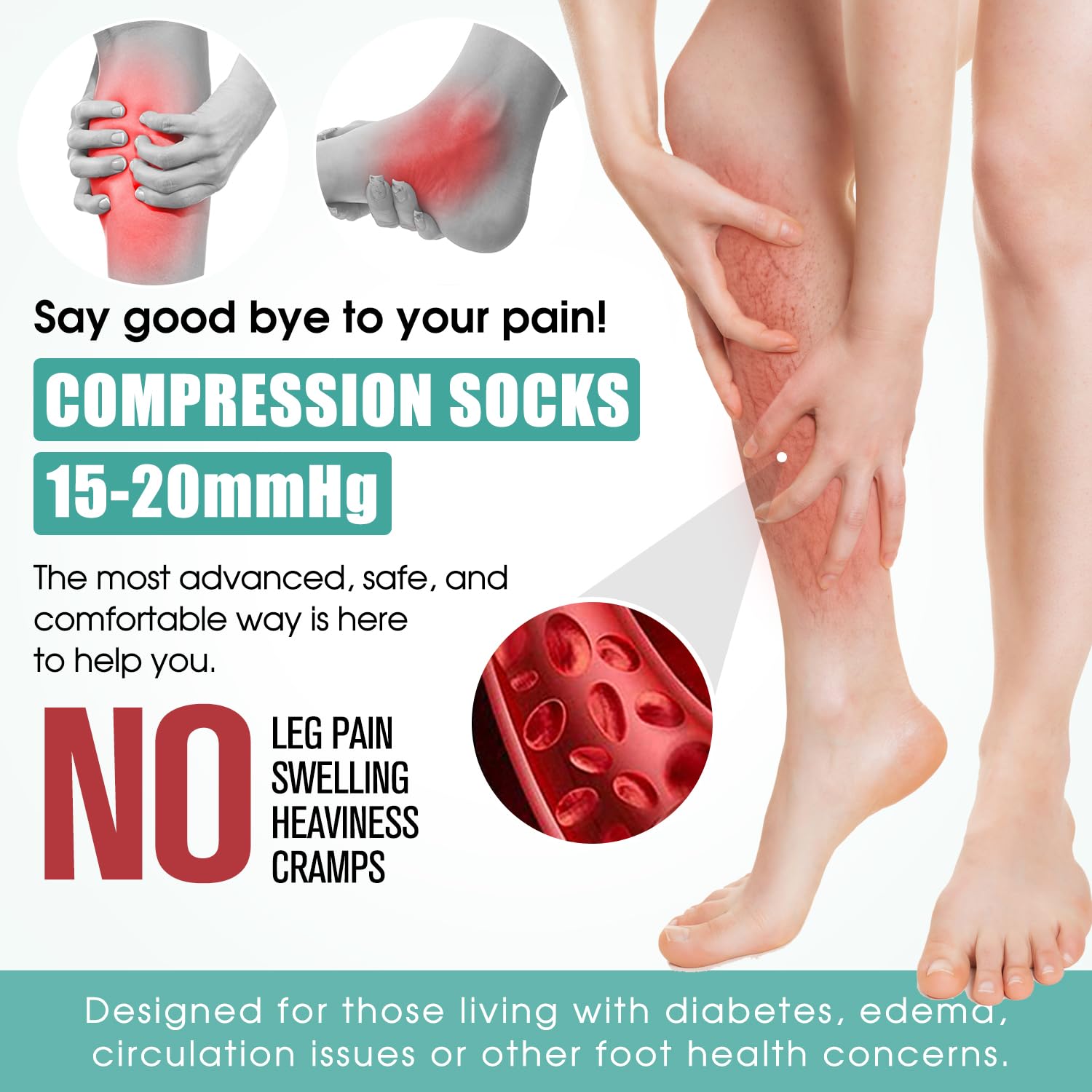 Laite Hebe compression socks,Black+White+Grey,S/M (3 pairs)