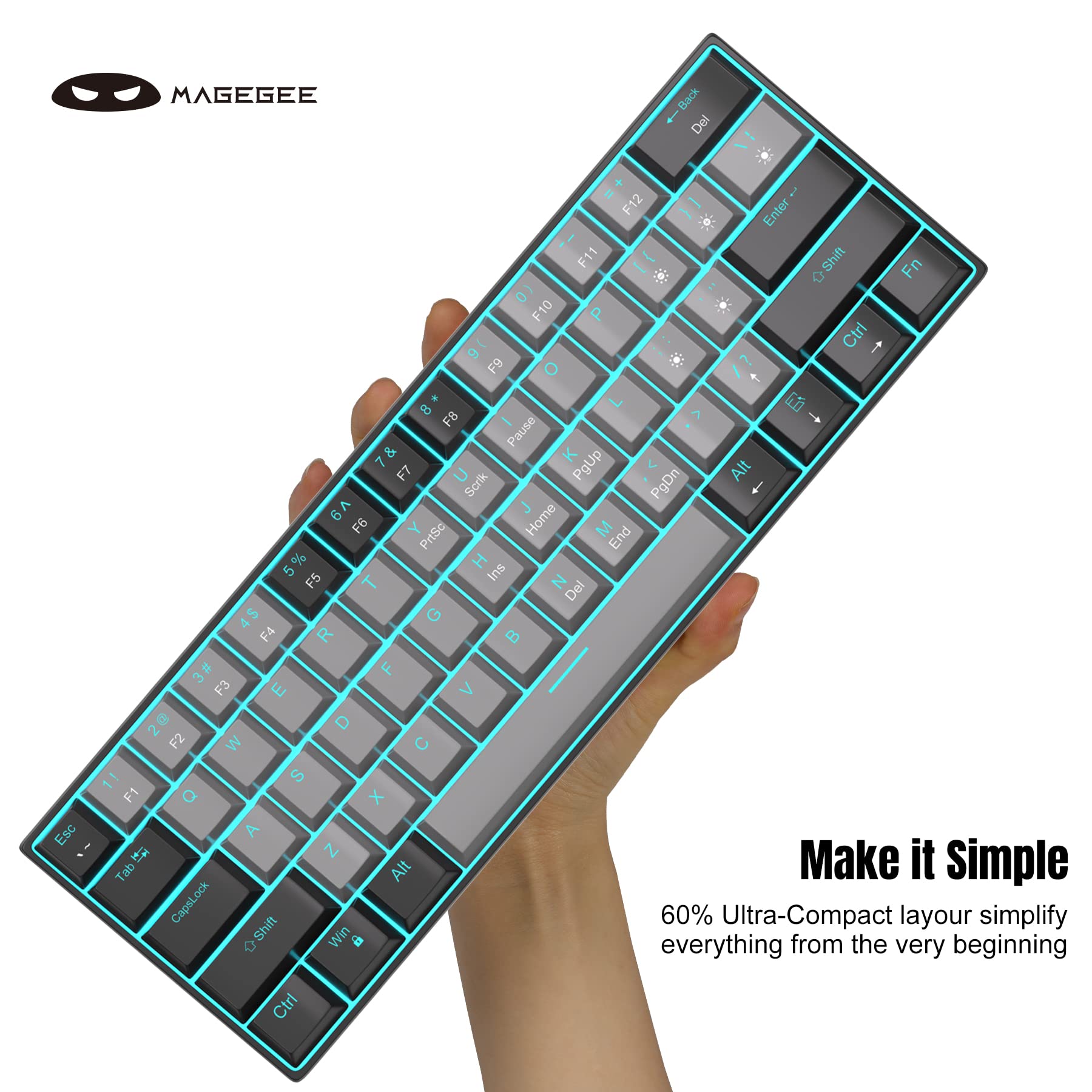 MageGee Mini 60% Mechanical Keyboard, Blue Backlit Gaming Keyboard, 61 Key Ultra-Compact Small Wired Keyboard with Blue Switch, Portable Office Computer Keyboard for for PC Gamer(Black&Gray)………