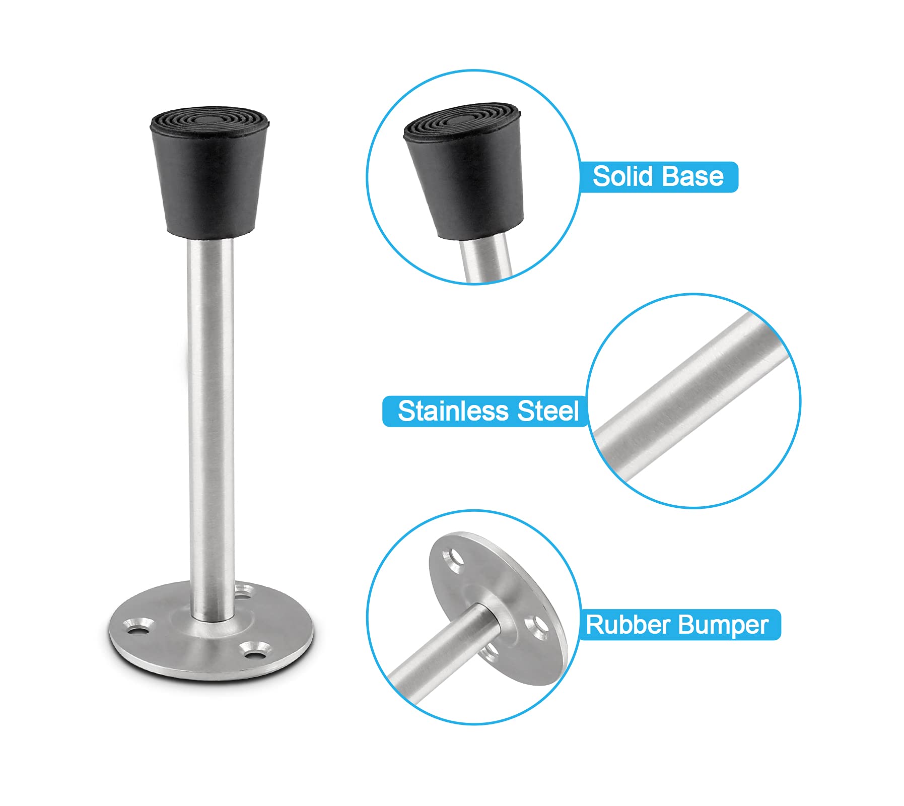 LDEXIN 2 Pack Stainless Steel Heavy Duty Door Stop 5" Wall Mounted Door Stopper with Rubber Tip Design Mute for Wall and Door Protection, 4.7" / 120mm