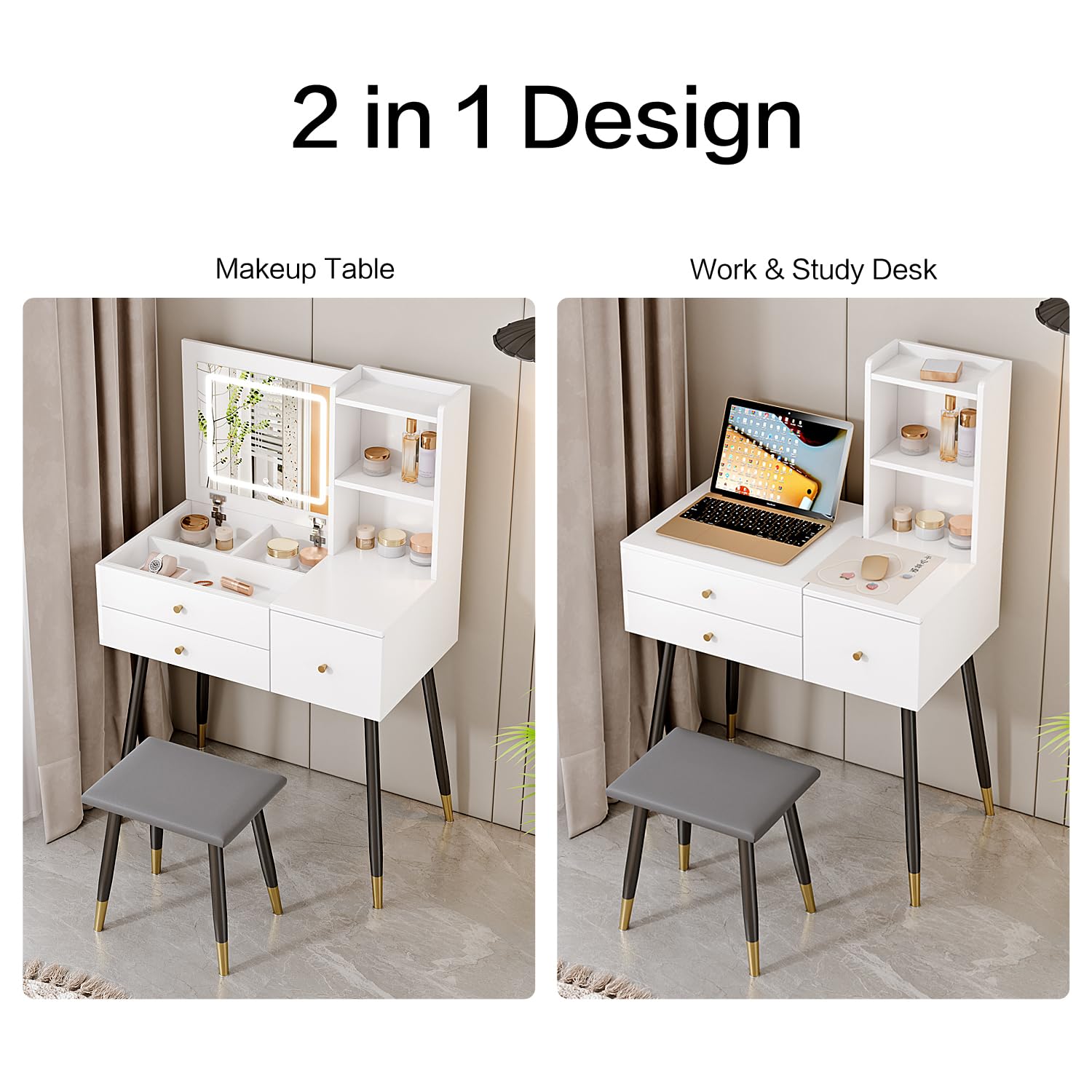 Ieejdn White Vanity Set with