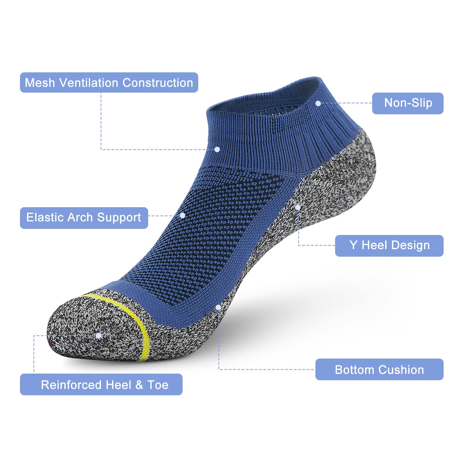 NUHEEL Mens Ankle Socks Athletic Cushioned Breathable Low Cut Compression Running Sock with Arch Support Multicolor 5 Pairs