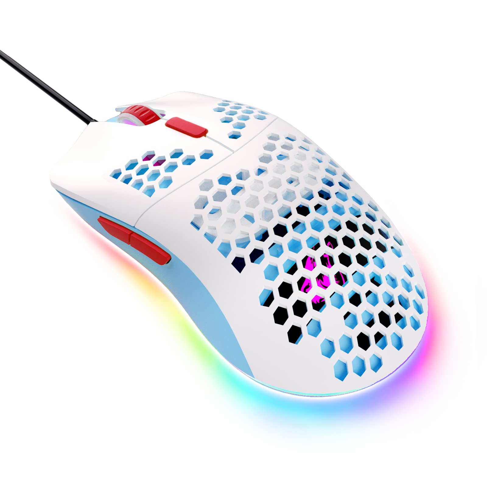 MAGIC-REFINER Wired Lightweight Gaming Mouse, 69g Ultralight Honeycomb Shell, RGB Chroma Backlit, 6400 DPI Optical Sensor, Ergonomic 6 Programmable Buttons for E-Sports,Laptop,PC,Mac Gamer