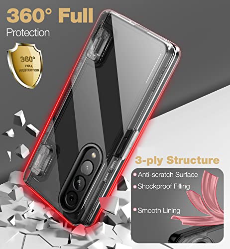 SURITCH for Samsung Galaxy Z Fold 3 Clear Case, [Hinge Protection with Pen Holder] Full Body Protection Bumper Shockproof Rugged Phone Cover with Built-in Screen Protector -(with Pen Holder)