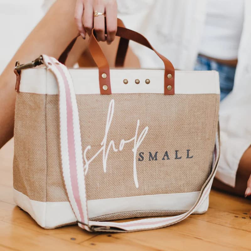 Pretty Simple Me Shop Small Jute Tote Bag | Crossbody Bag | Leather Handle Strap | Adjustable Canvas Crossbody Strap | Large Compartment | Hand Bags | Woven Bag