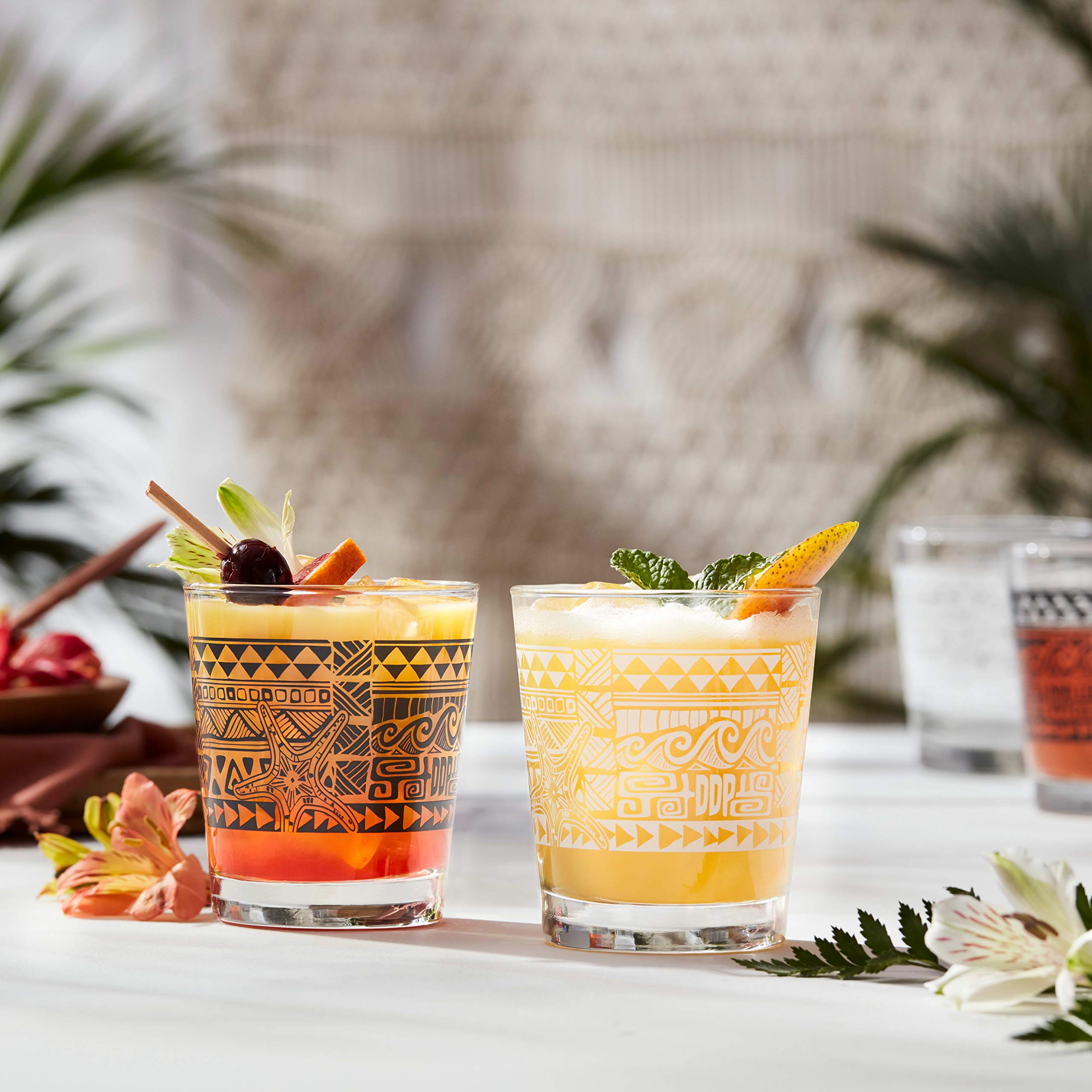 Libbey Tiki Kahiko Rocks Glass, Black, 13-ounce, Set of 4