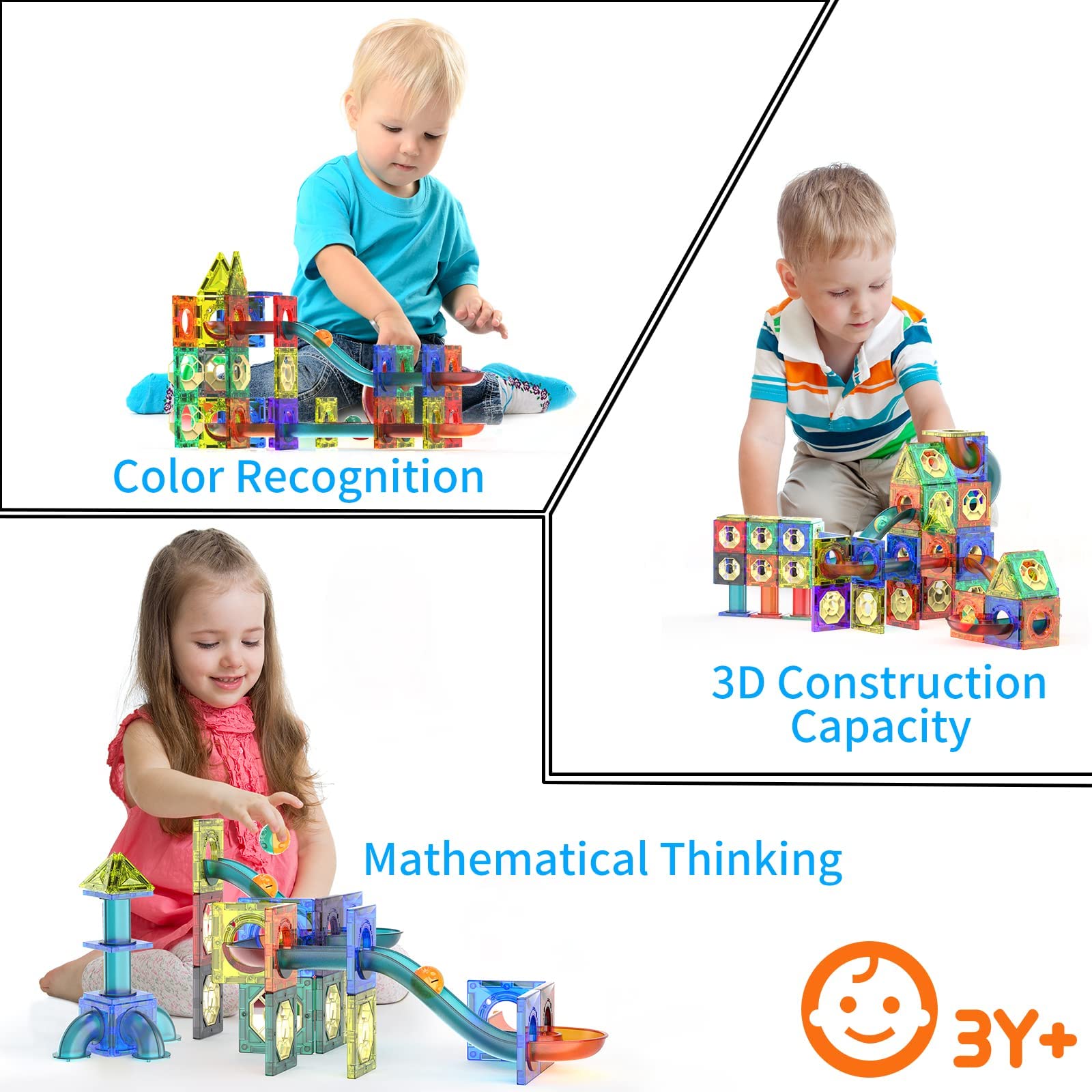 Nuseiis Magnetic Tiles, 132 PCS Marble Run, Magnetic Balls Marble Run Building Blocks for Kids, 3D Stem Learning Education Toys for Age 3 4 5 6 7 8+ Years Old