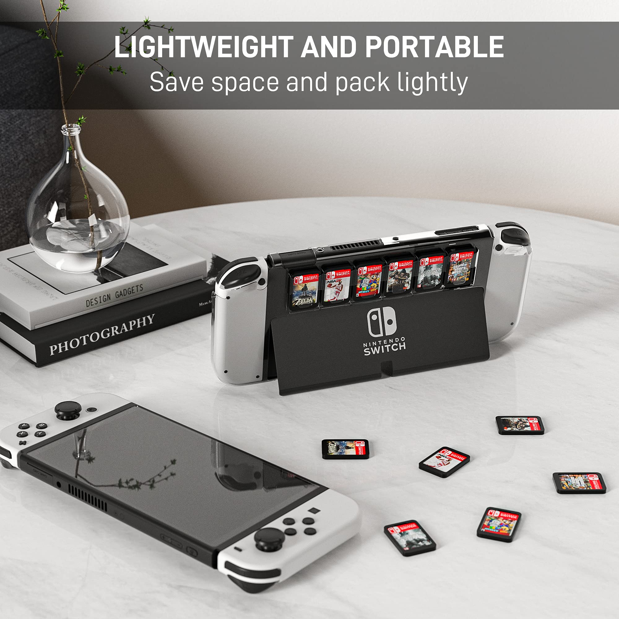 LASTYAL Protective Clear Case Compatible with Nintendo Switch OLED Model with Hard Transparent Cover Case for Switch OLED with 6 Game Card Storage Slots, Screen Protector and 10 Thumb Grip Caps