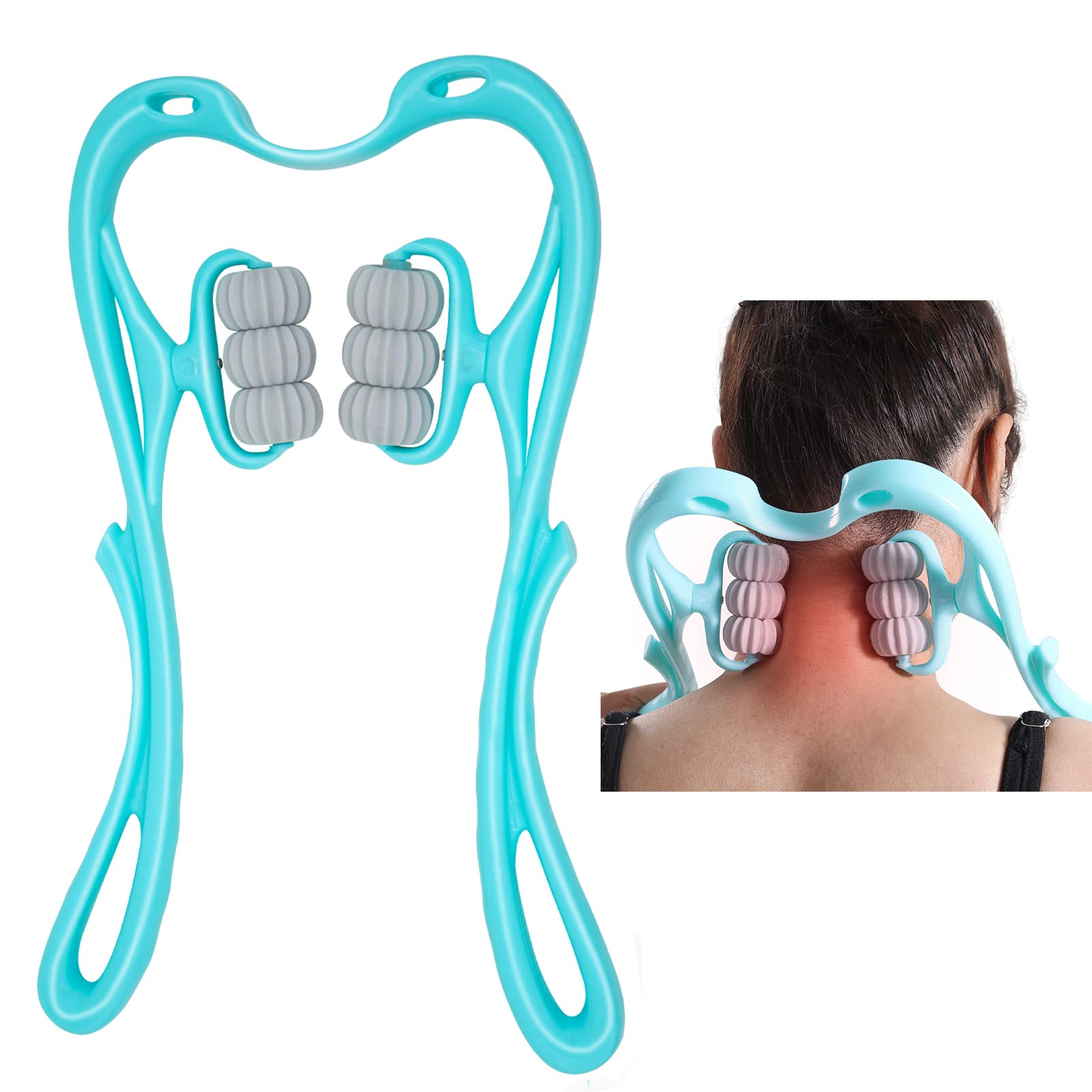 Neck Massager, Handheld Pressure Point Roller Massager Tools for Pain Relief Deep Tissue - Suitable for Neck Legs Cervical Waist and Shoulder Relaxer, Self-Massage & Portable (Blue)
