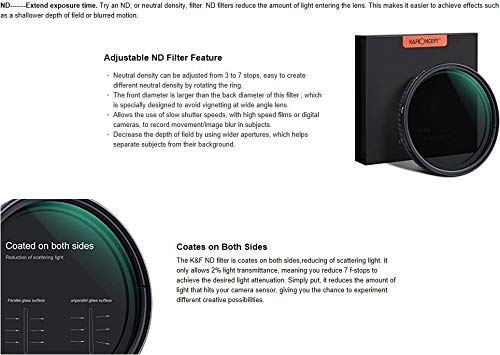 K&F Concept 82mm ND8 to ND128 Variable Neutral Density Filter Slim Fader ND Filter 3 Stop to 7 Stop ND8-ND128 for Camera Lens NO X Spot Nanotec Ultra-Slim Weather-Sealed