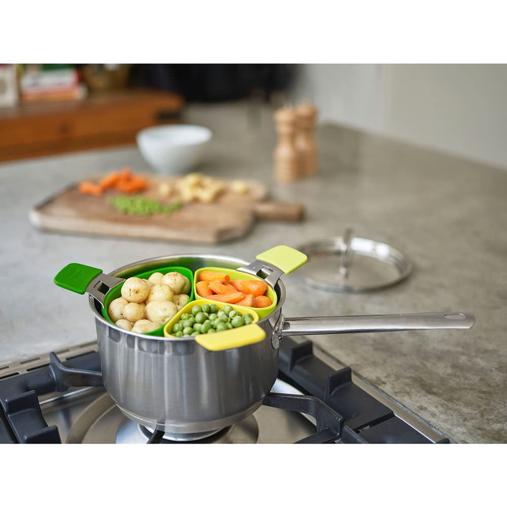 Joseph Joseph Nest Steam Stackable Steamer Basket Set with Three Compartments (3 Piece), One Size, Green