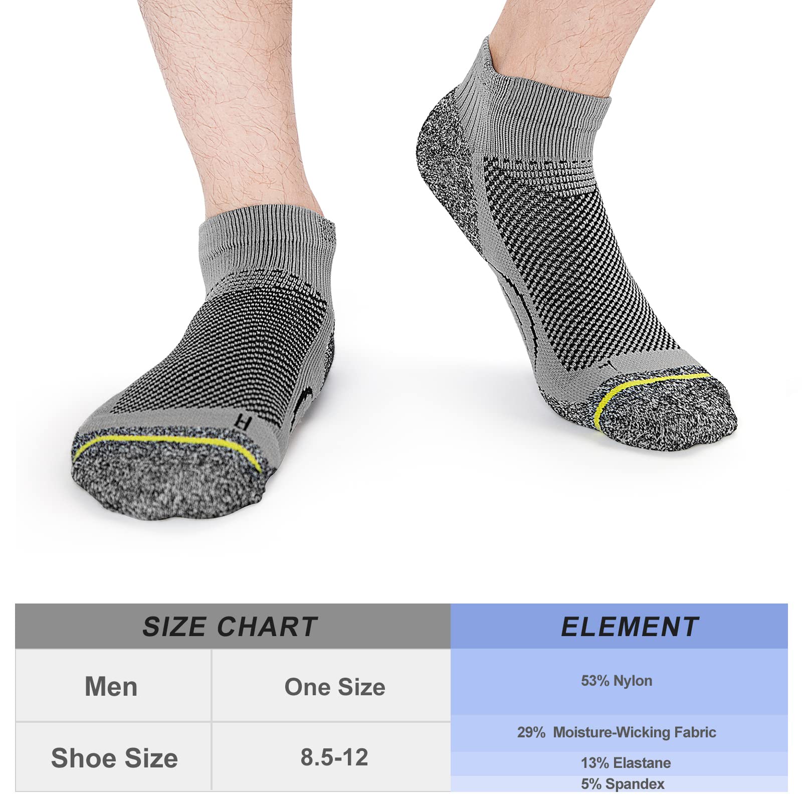 NUHEEL Mens Ankle Socks Athletic Cushioned Breathable Low Cut Compression Running Sock with Arch Support Multicolor 5 Pairs