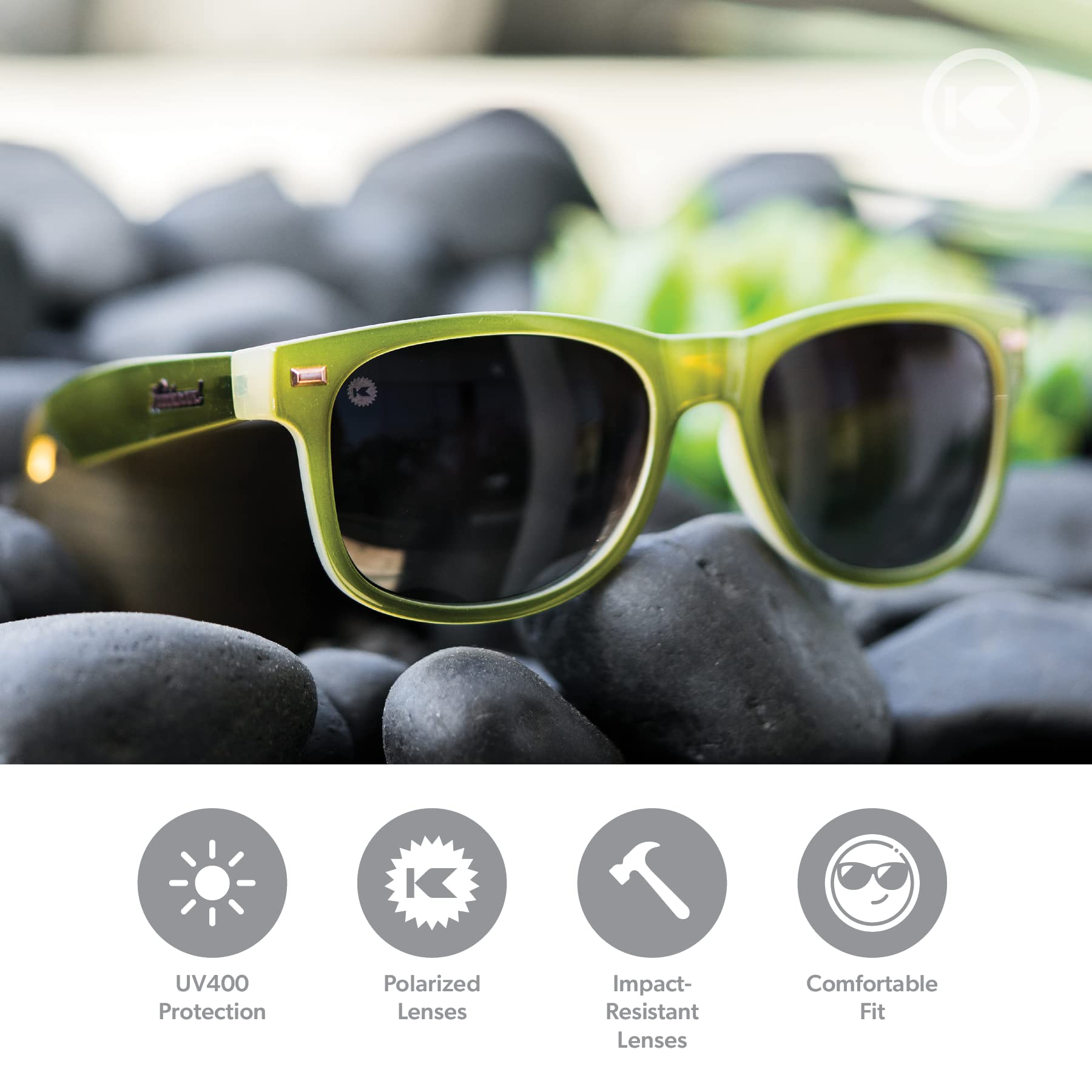 Knockaround Fort Knocks Polarized Sunglasses for Men & Women - Impact Resistant Lenses & Full UV400 Protection (Black on Black)