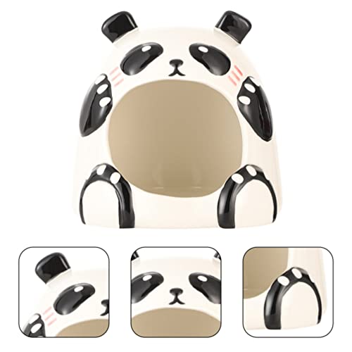 VILLCASE Small Animal Ceramic Critter Bath Hamster Hideout Pet House Panda Shape Hamster Hut Cave Summer Cool Chinchilla Nest Pet Habitat Cage for Dwarf Hamsters Gerbils