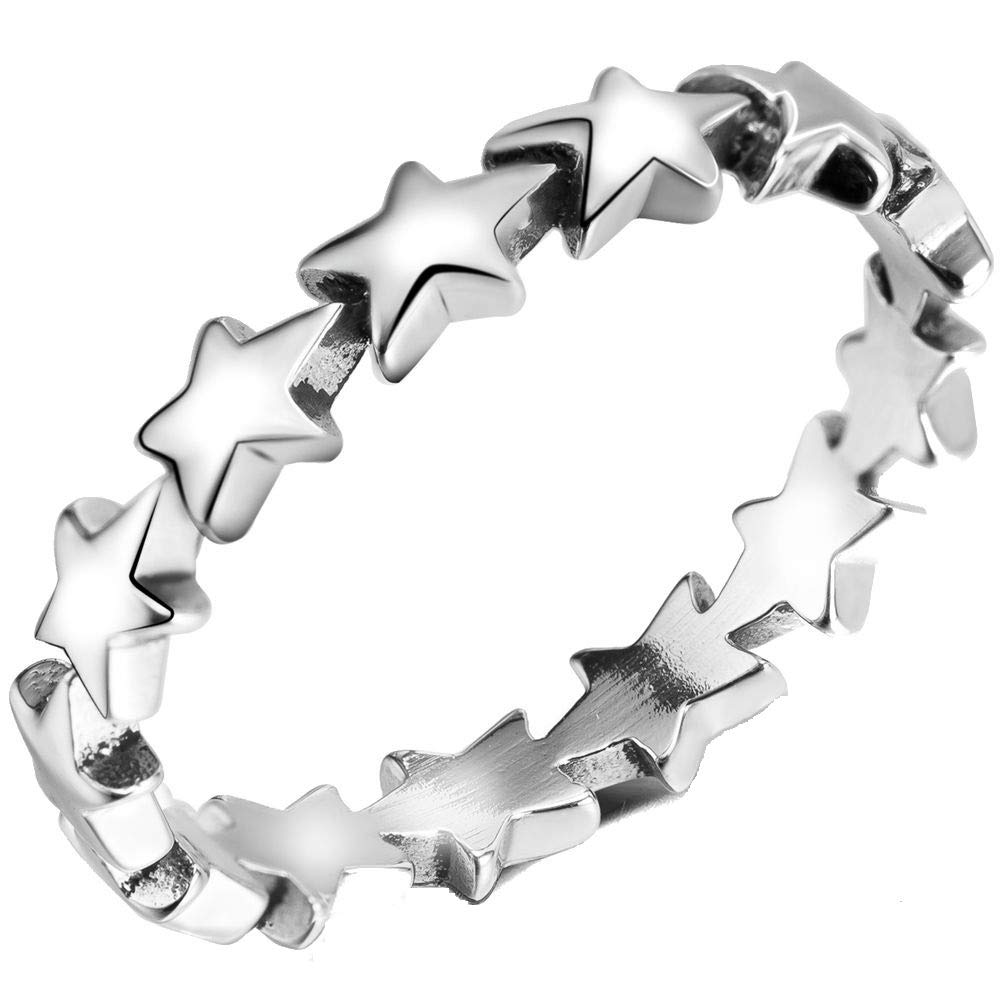 Jude Jewelers Stainless Steel Star Shaped Stackable Wedding Engagement Promise Statement Band Ring (Silver, 8)