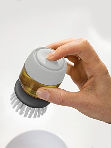 Joseph Joseph Palm Scrub Dish Brush Soap Dispensing Set with Holder, Gray 3.5-inches