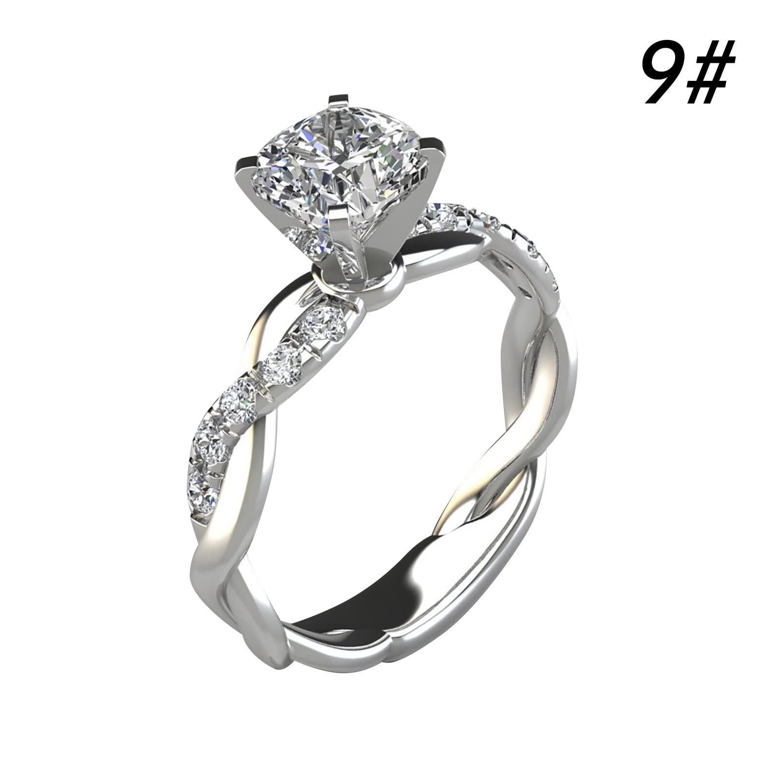 Open Ring Set 18k Princess Gold Diamond Ring Rose Engagement Eternal Ring Wedding (L, L)