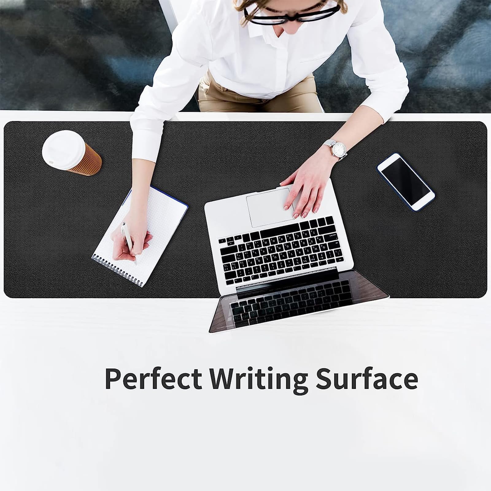 Large Desk Mat and Mouse Pad - 55x17 inch - Waterproof, pu Leather Desk Pad for Desktop - Keyboard and Mouse Pad - Desk Pad Protector for Office and Home (Black)
