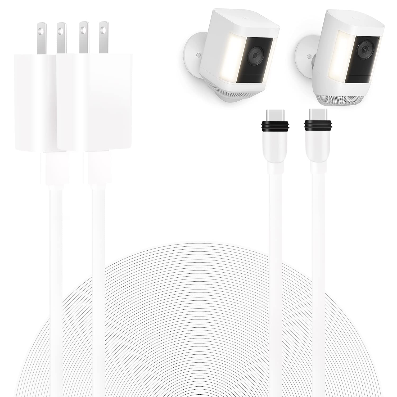 UYODM 2PACK 20Ft/6M Power Cable Compatible with Ring Spotlight Cam Plus/Pro (Battery), Weatherproof Type C Cable Power Your Ring Spotlight Cam Continuously - White