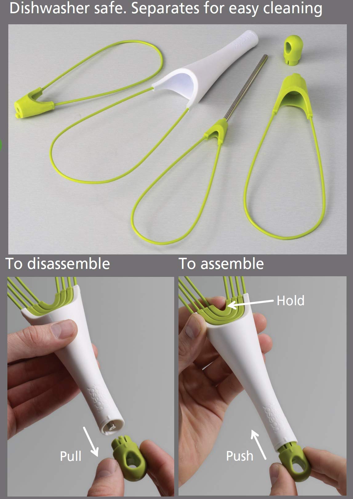 Joseph Joseph Twist Whisk 2-In-1 Balloon and Flat Whisk Silicone Coated Steel Wire, 11.5", Multicolor