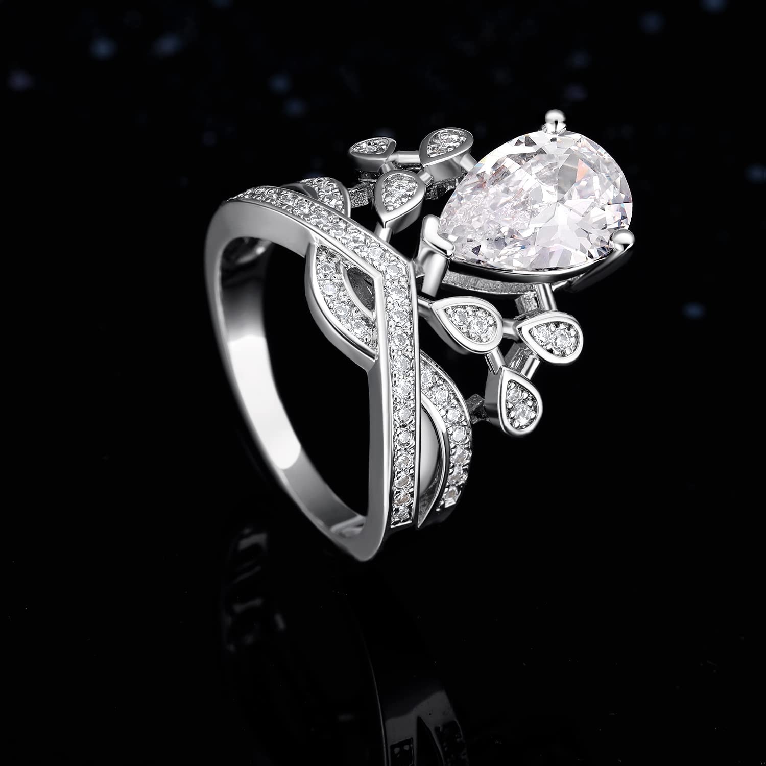 OPOMOMO 3CT Engagement Wedding Ring for Women Teardrop Cubic Zirconia Eternity Ring Promise Bridal Band Rings Gift (8)
