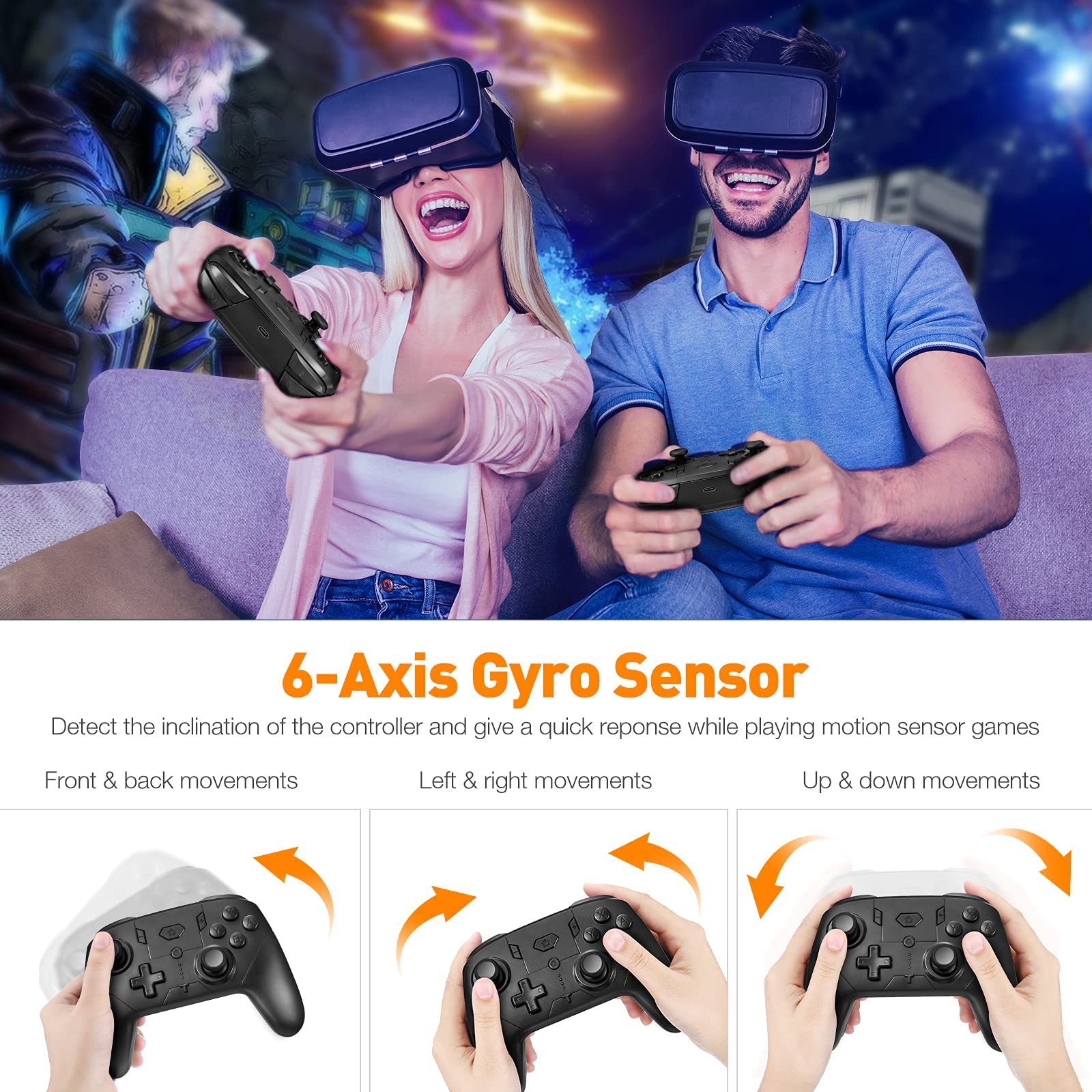 Magolin Wireless Pro Controller Compatible with Switch Controller, Game Controller for Switch/Switch Lite Pro Controller Support Adjustable Turbo, Wakeup, Gyro Axis, Screenshot, Vibration Functions