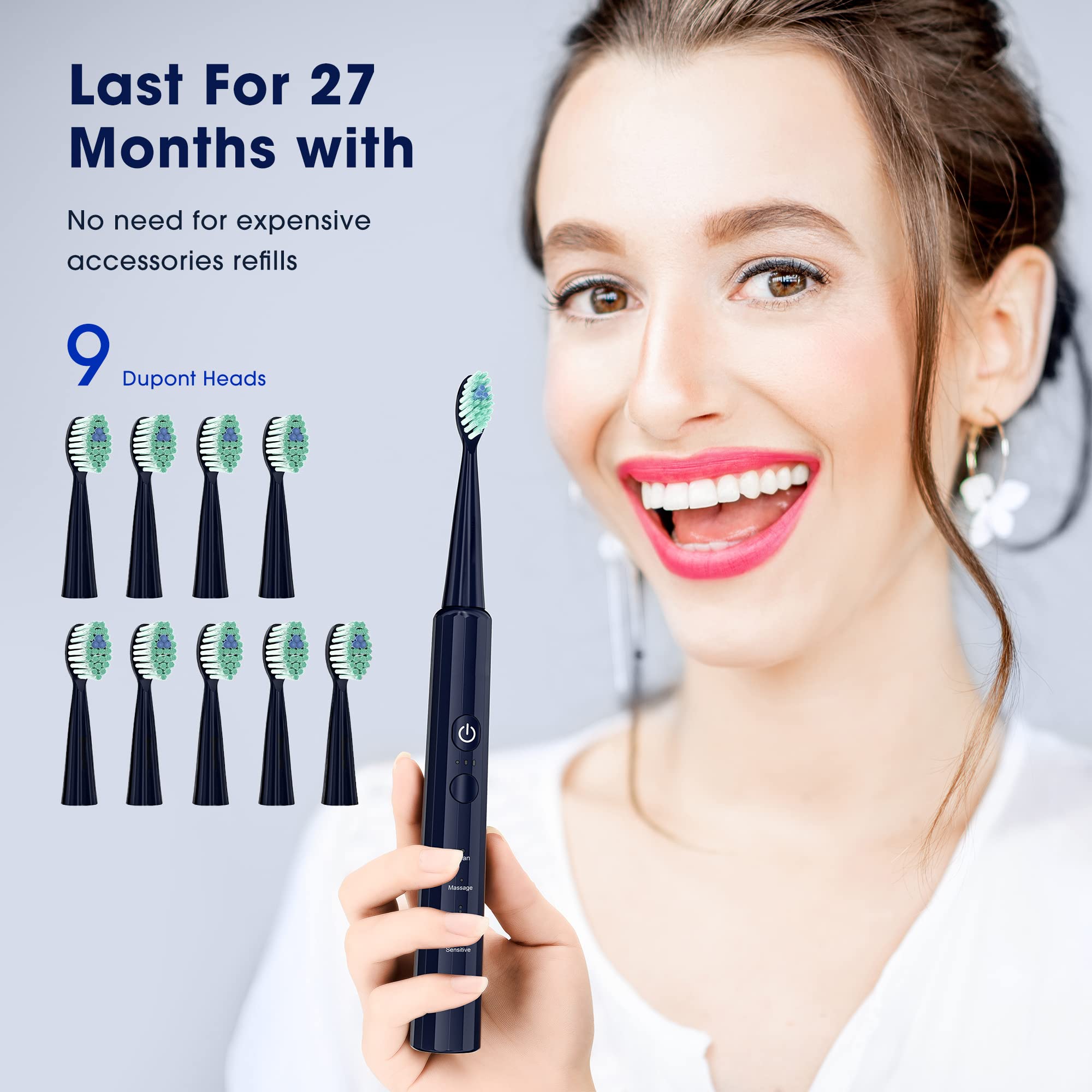 V7 Pro Electric Toothbrush for Adults, Rechargeable Electric Toothbrush with 12 Modes & 9 Brush Heads, 3 Hr Charge Last 60 Days