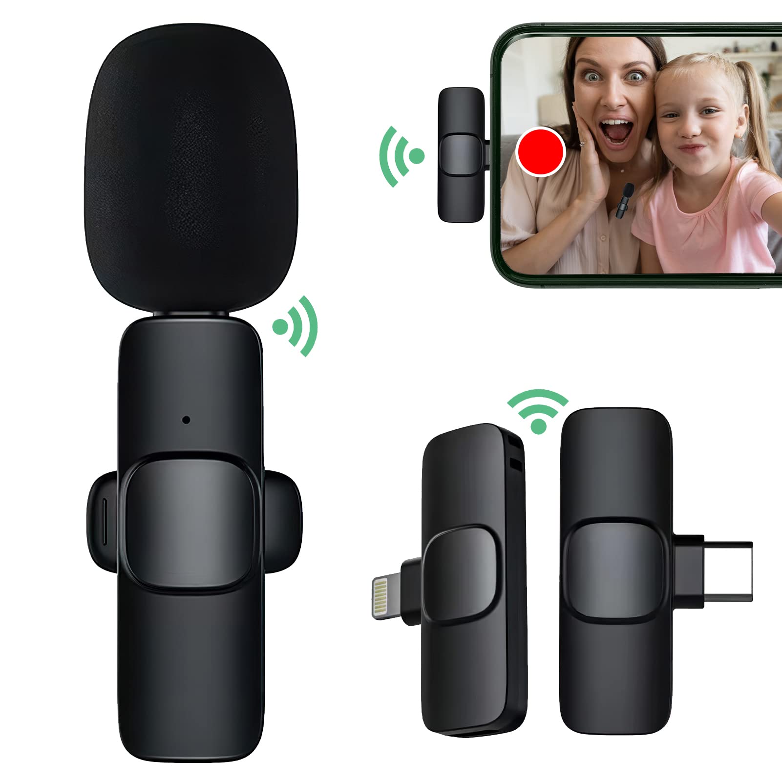 MAIKAI Wireless Lavalier Microphone for iPhone USB-C Android Youtubers Facebook tiktok Live Stream Video Recording Noise Reduction Auto-syncs Clip-on iPhone Lapel Mic (NO APP or Bluetooth Needed)