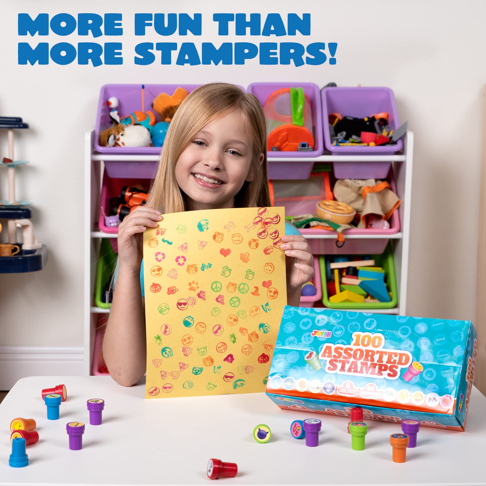JOYIN 100PCS Assorted Stamps for Kids Self-Ink Stamps for Party Favor, Teacher Stamps, Kids Treasure Box, Prize for Classroom, Easter Egg Stuffers (50 Designs, Dinosaur, Halloween Stampers)