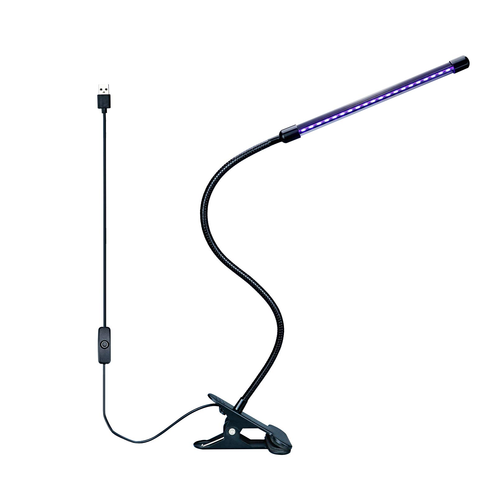 KXZM USB LED Blacklight with Desk Clamp, 360 Degree Rotating Gooseneck Purple Light 395-400nm Fixture for Paint, Fluorescent Poster