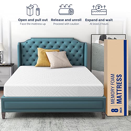 IULULU 8 Inch King Size Memory Foam Mattress, Mattresses in a Box Green Tea Gel Infused Mattresses, Breathable Removable Quilted Cover, Medium Feeling, White