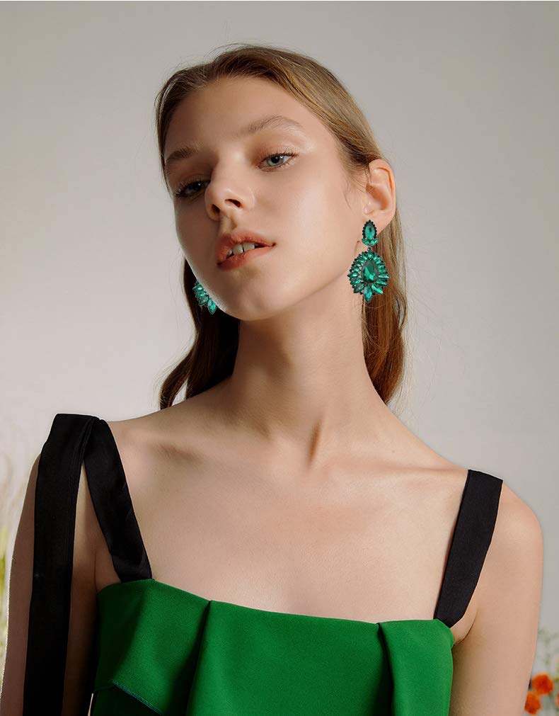 idealway 5 Colors Luxury Drop Earring Inlay Crystal Rhinestone Dangle Long Earrings For Women Jewelry (Green)