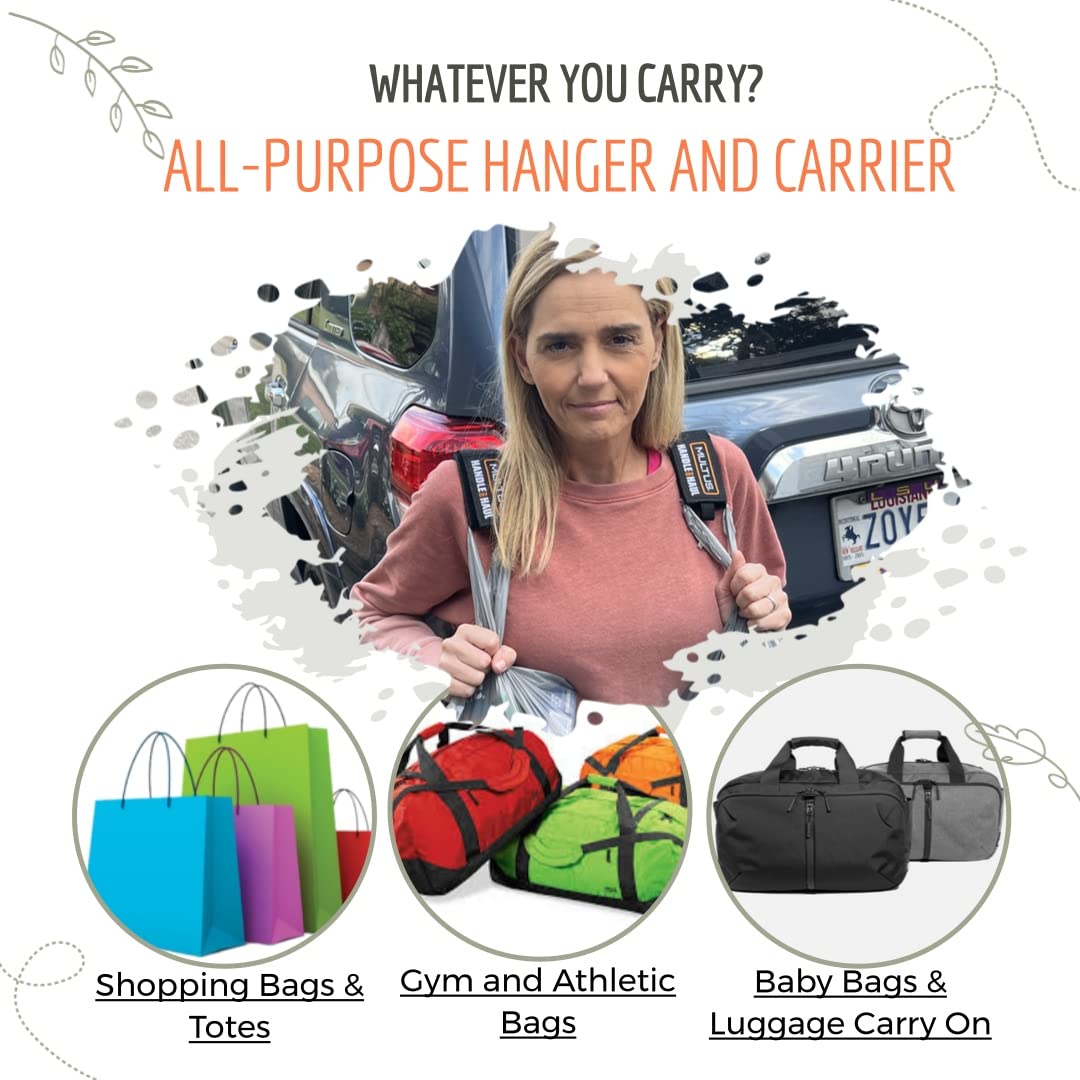 MULTUS Hand or Hands Free Grocery Bag Carrier 3 Pack - Carry Hook and Loop Strap, Plastic Bag Holder and Storage Hanger, All-Purpose Organizer