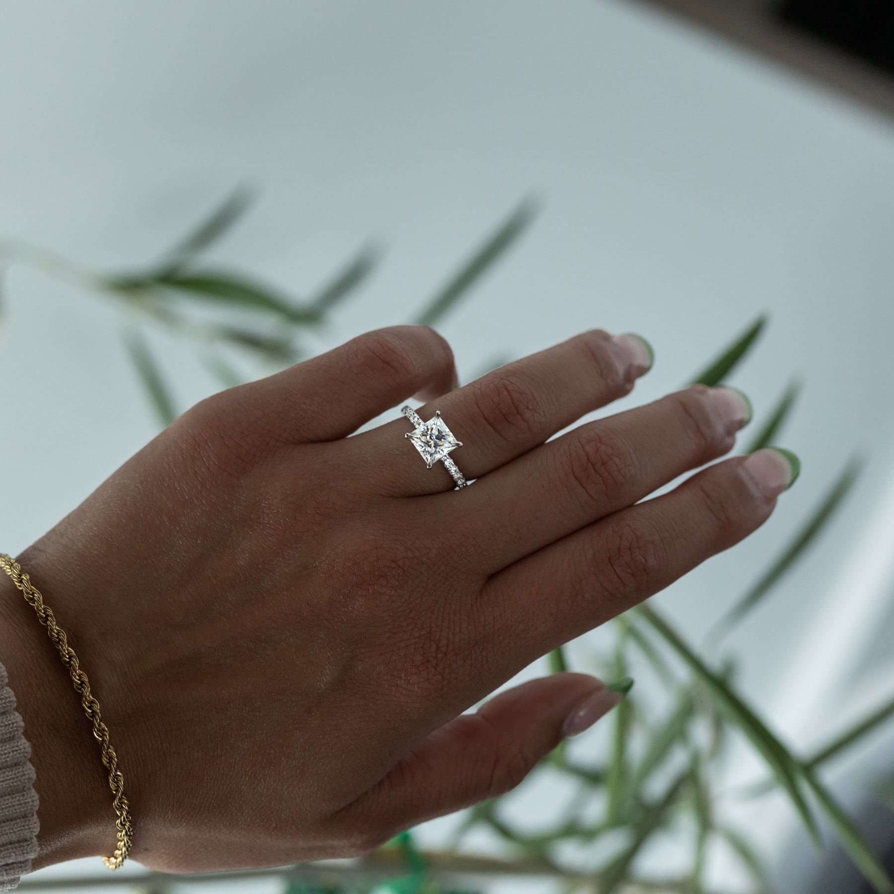 Princess Cut 2.15 cttw White Moissanite 14K White Gold And 925 Sterling Silver Hidden Halo Engagement Rings - Silver (4.5)