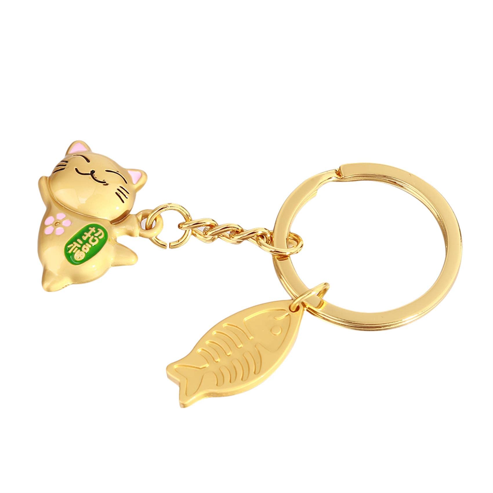 Kshcf Lucky Cat Keychain Cat Keyring Bag Cat and Fish Hanging Pendant Keyholder Ornaments New year decoration