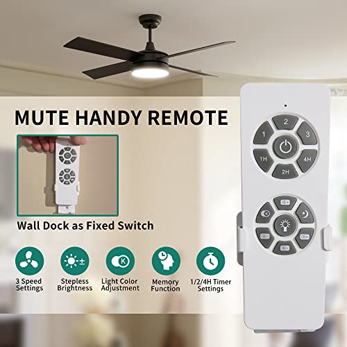 YITAHOME Black Ceiling Fans with Light and Remote, Dimmable Fanlight for Indoor Outdoor, Light Fan with Stepless Color Temperature, Night Light Mode, 48 Inch