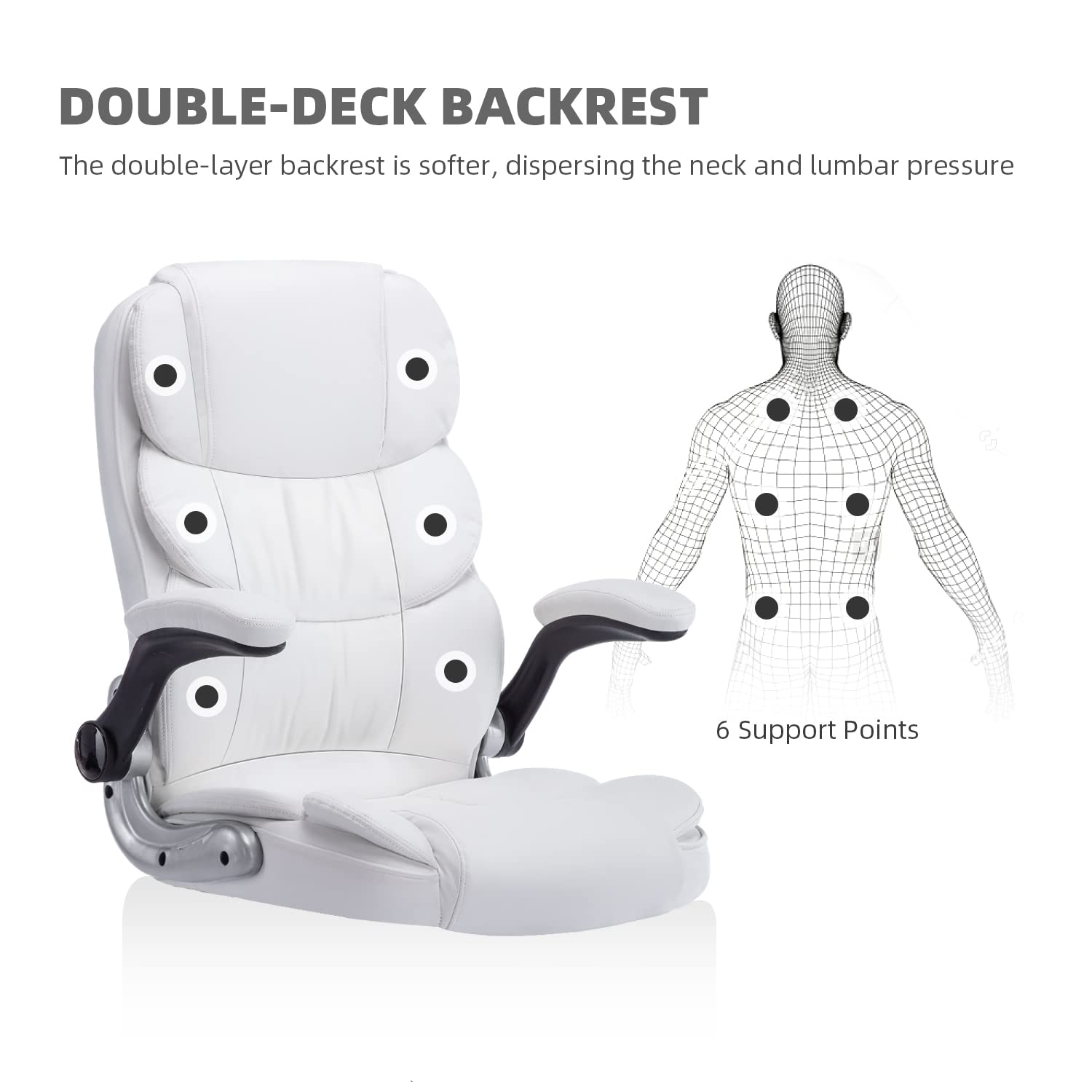 KERMS High Back Office Chair PU Leather Executive Desk Chair with Padded Armrests,Adjustable Ergonomic Swivel Task Chair with Lumbar Support (white2)