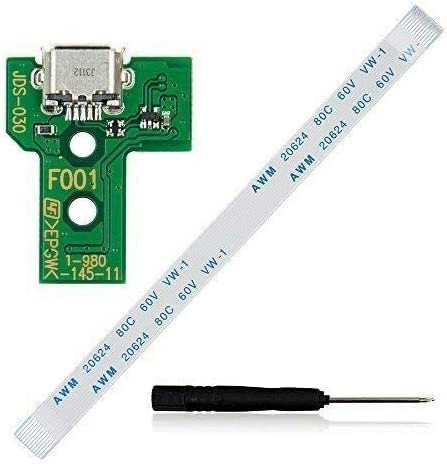 Rymfry USB Charging Port Socket Board with Flex Ribbon Cable Screwdriver for PS4 JDS-030 JDS 030 Controller