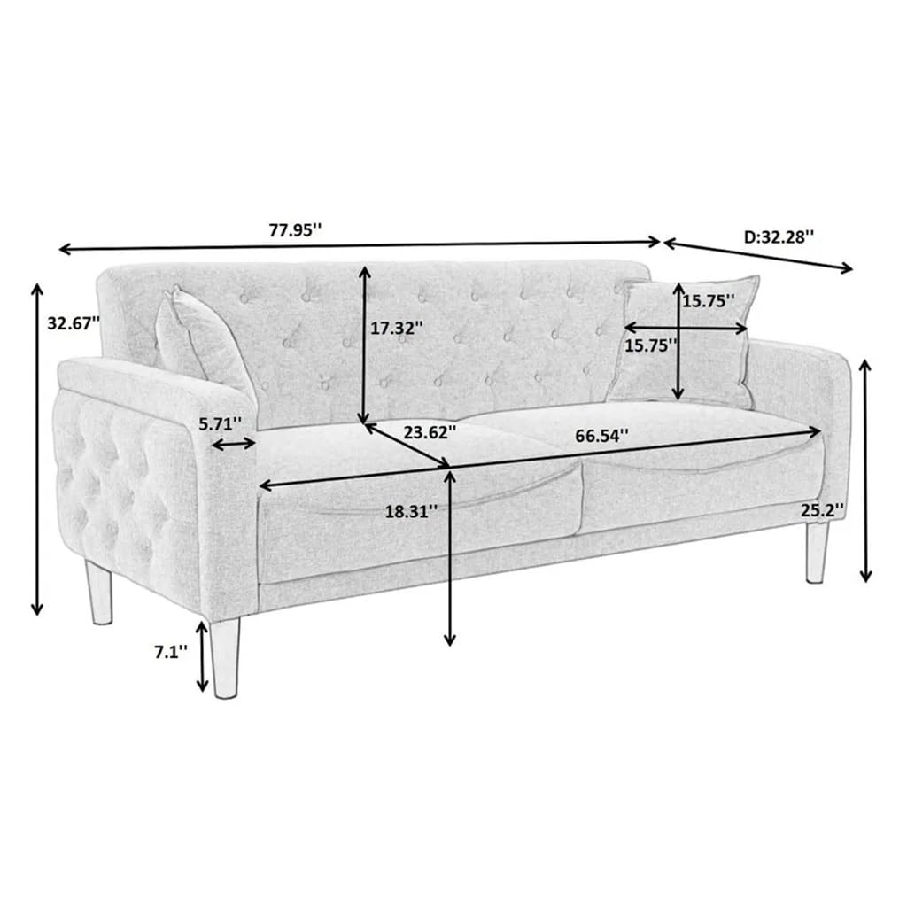 JFGJL PU Leather Sofa Bed Loveseat 3P Seat and 2 Throw Pillows Tufted Button Living Room Sofa