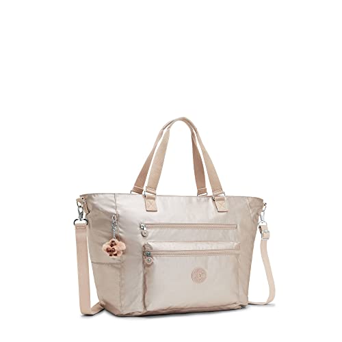 Kipling Womens WomenÂ’s Isaac Weekender Bag, Versatile Lightweight Overnight Tote, Nylon Travel Tote Bag, Quartz Metallic, 17.25 L x 15 H 8 D US