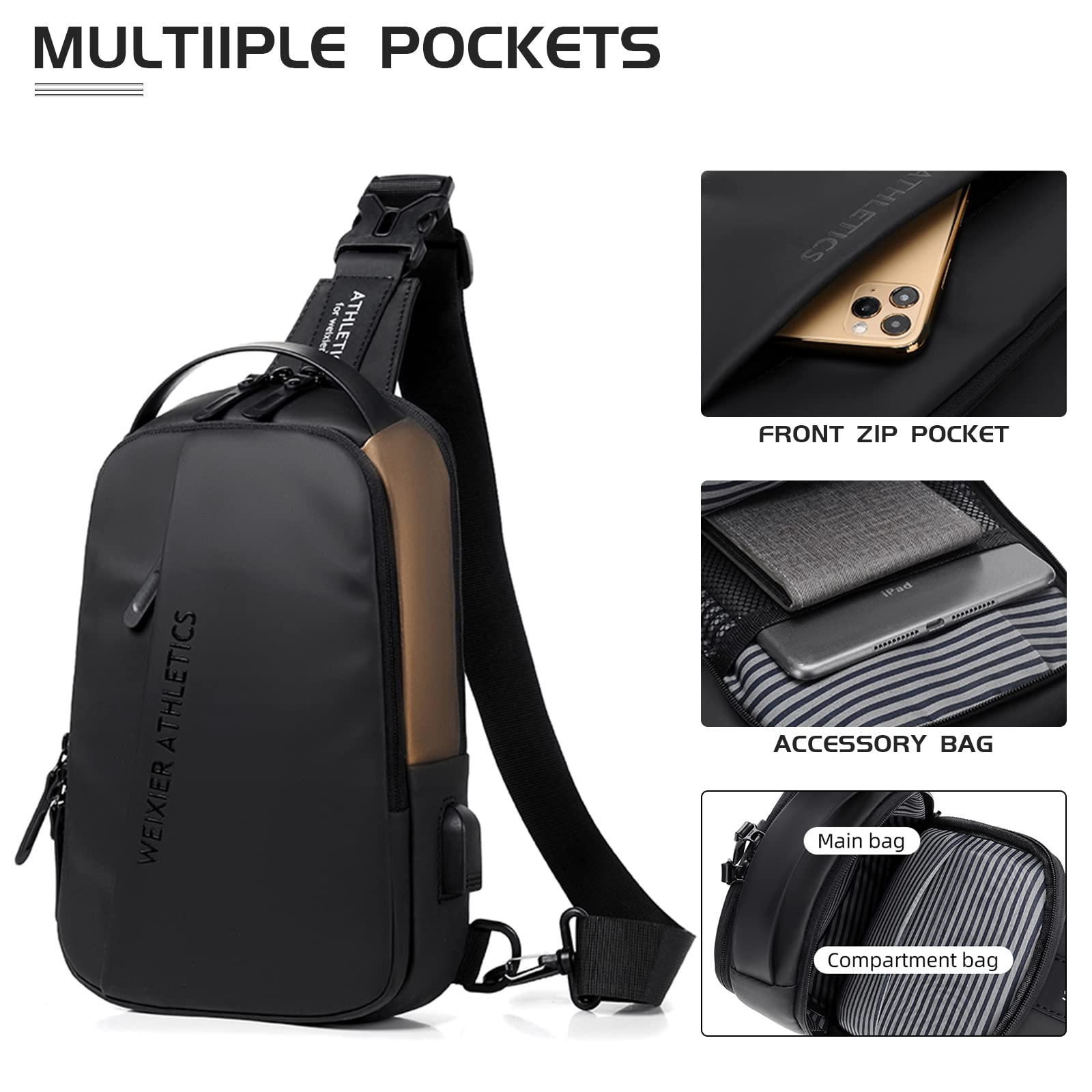 Konelia Crossbody Sling Bag Men Backpack Shoulder Bag Waterproof Chest Bag Backpack for Hiking Walking Biking Travel Cycling