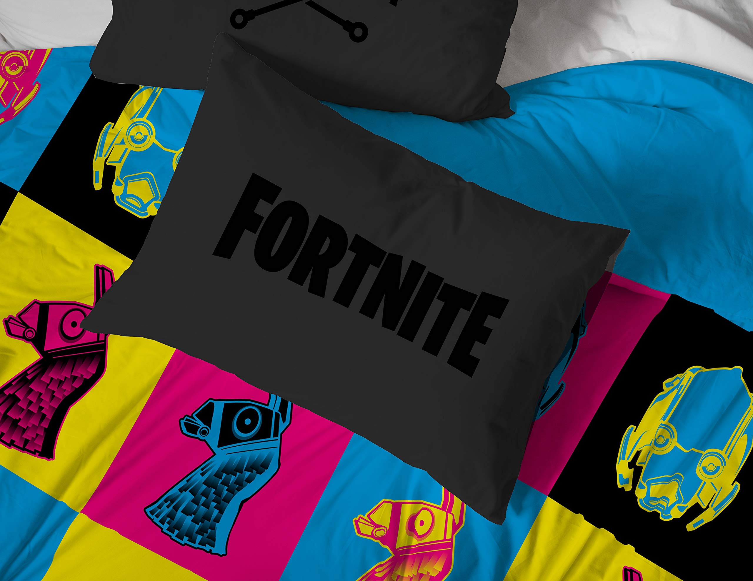 Jay Franco Fortnite Neon Warhol 5 Piece Full Bed Set - includes Comforter & Sheet Set - Bedding Features Llama, Peely, & Vertex - Super Soft Fade Resistant Microfiber (Official Fortnite Product)