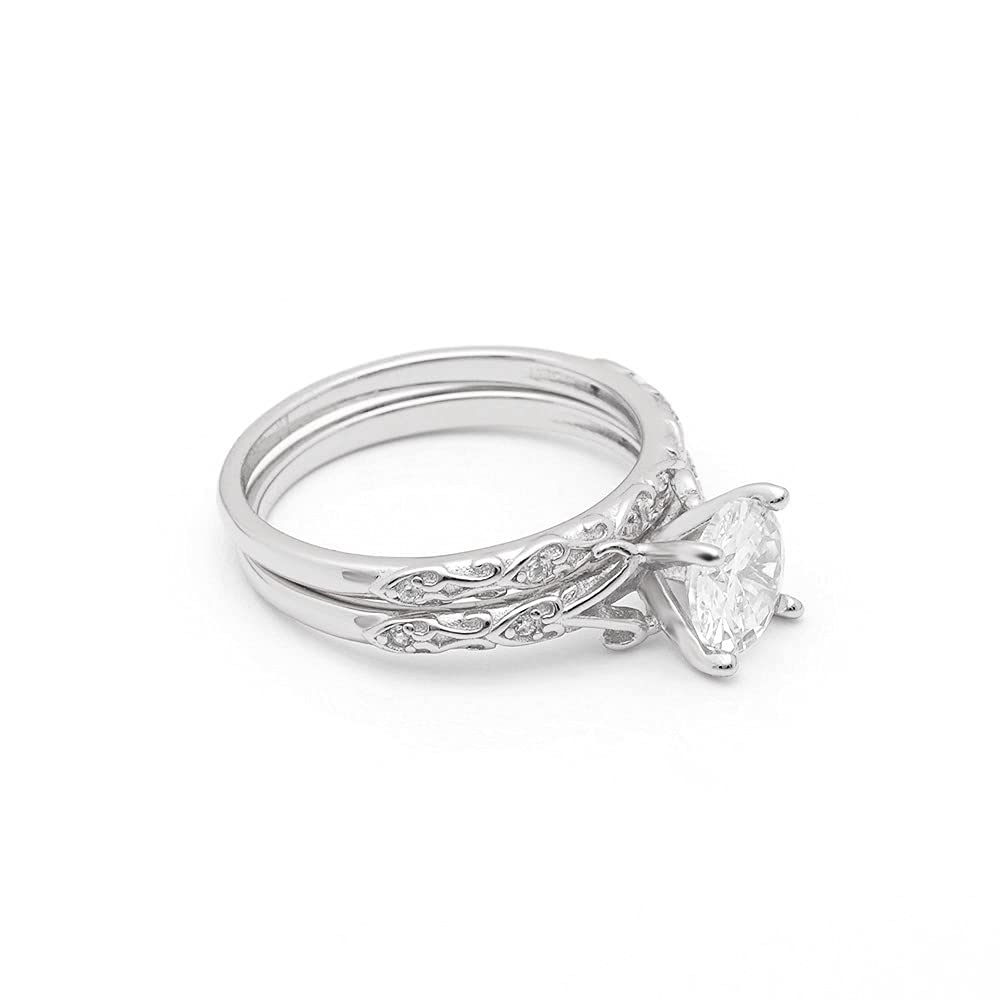 Lannelle Bridal Wedding Ring Set for Women Sterling Silver Unique Vine Setting Solitaire 1.25 Carat Cubic Zirconia Engagement and Band Black Tie Series by Ginger Lyne