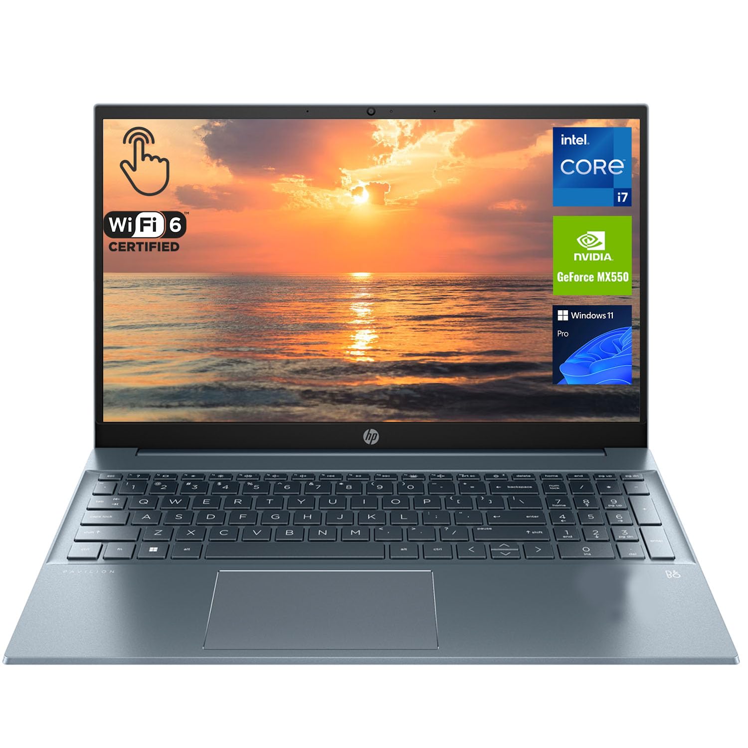 HP Pavilion Business Laptop, 15.6" FHD Touchscreen Display, Intel Core i7-1355U Processor, NVIDIA GeForce MX550, 32GB RAM, 2TB SSD, Wi-Fi 6, HDMI, Webcam, Backlit KB, Windows 11 Pro, Blue